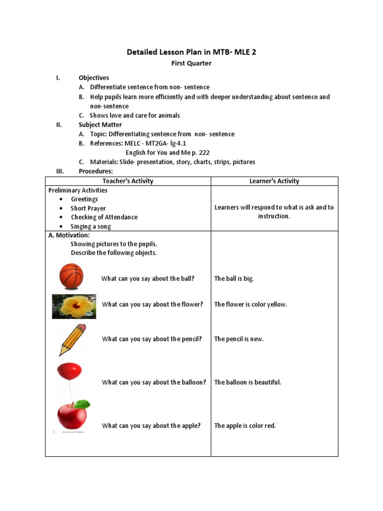 Detailed Lesson Plan in Mtb-Mle | PDF | Lesson Plan | Cognition