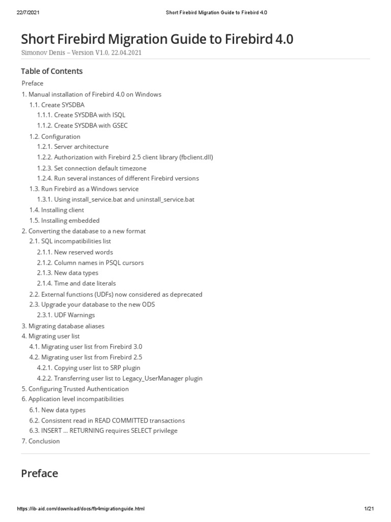 Short Firebird Migration Guide To Firebird 4.0 | PDF | Postgre Sql | Databases