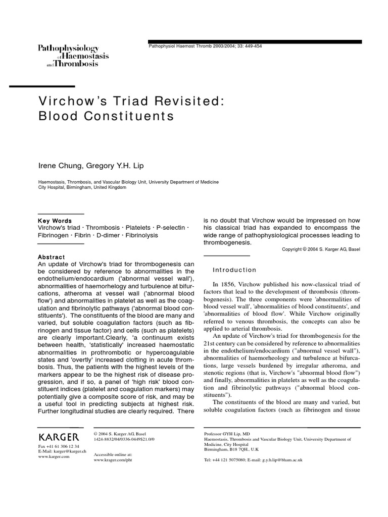 Virchow Triad | PDF | Thrombosis | Coagulation