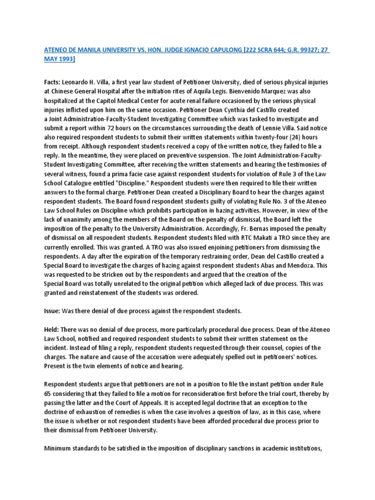 Ateneo vs. Capulong: Due Process Case | PDF | Injunction | Due Process