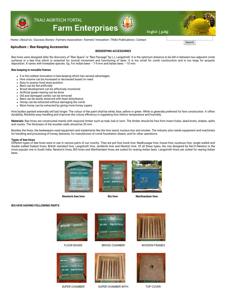 TNAU Agritech Portal - Sustainable Agriculture | PDF | Beehive | Beekeeping