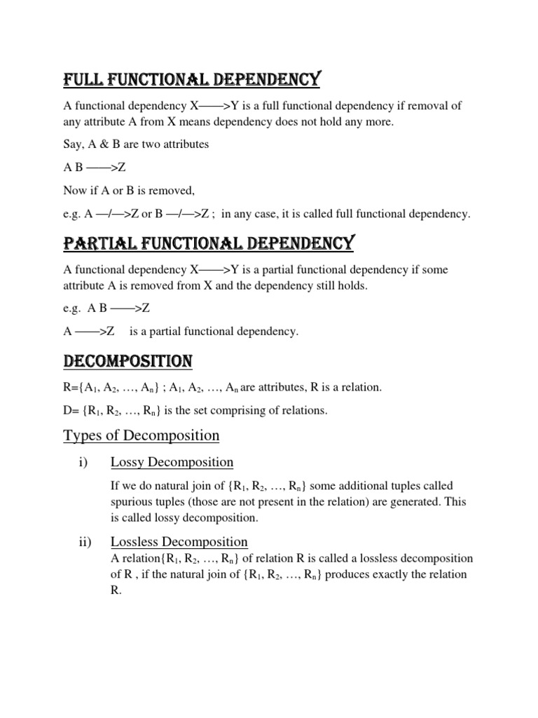 Full Functional Dependency: Types of Decomposition | PDF | Information ...