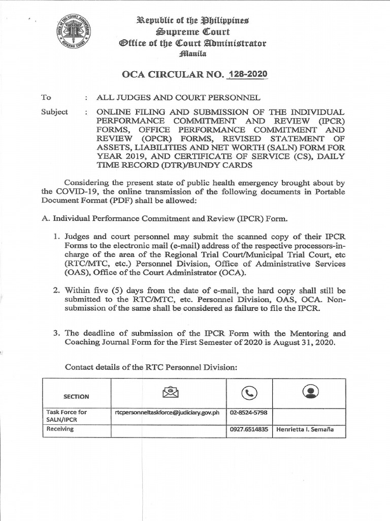OCA Circular No. 128 2020 | PDF
