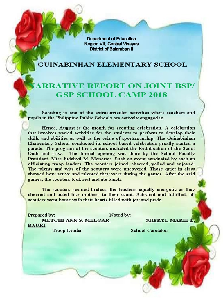 Narrative Report On Joint BSP/ GSP School Camp 2018: GUI Nabinhan ...
