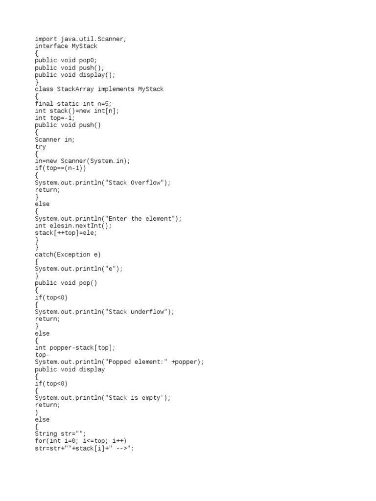 Java Stack Implementation Example | PDF | Computers