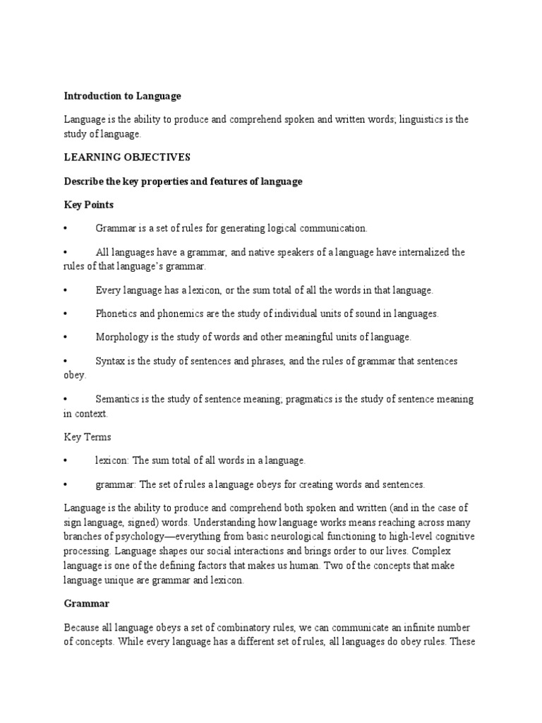 Introduction To Language | PDF | Word | Linguistics