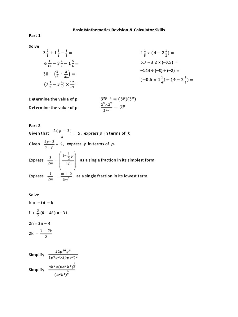 1st Mathematics Revision ST | PDF