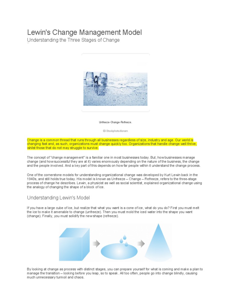 Lewin's Model of Change | PDF | Motivational | Motivation