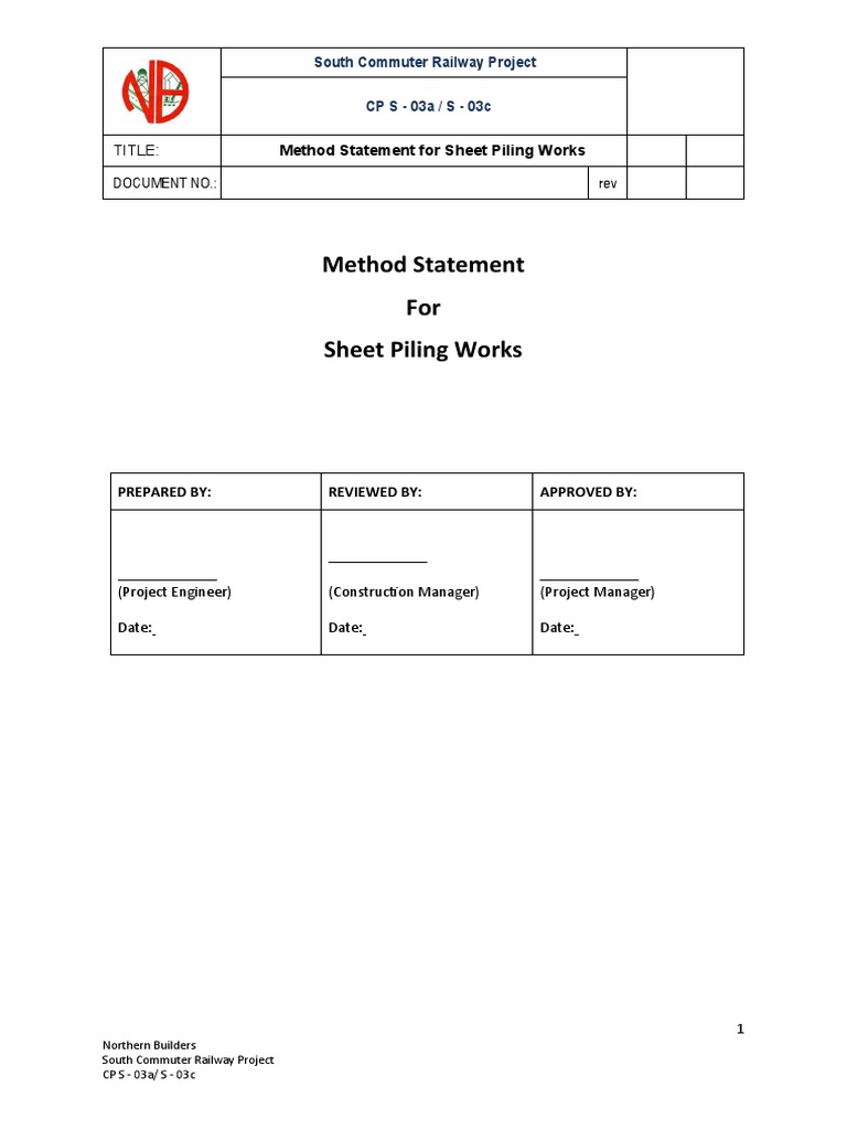 Method Statement Sheet Piling Works | PDF | Deep Foundation | Rail Transport