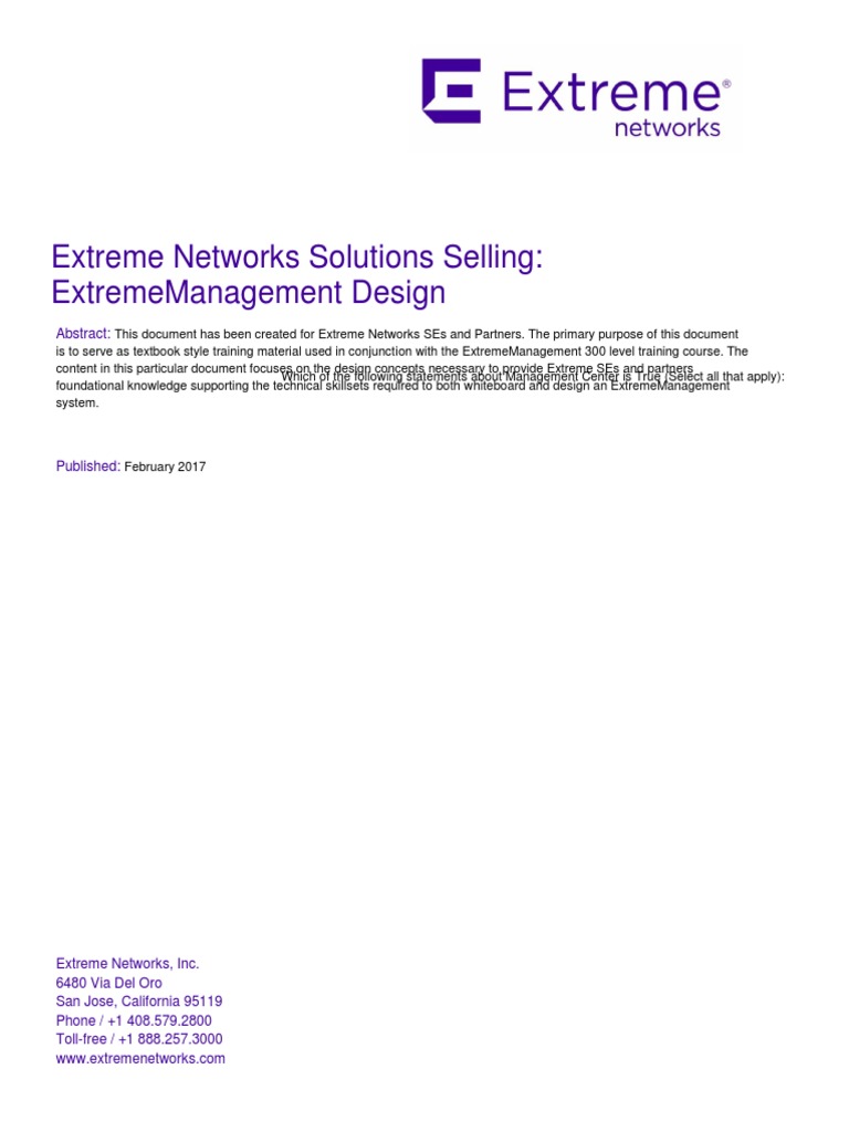 Extreme Networks Solutions Selling: Extrememanagement Design | PDF ...