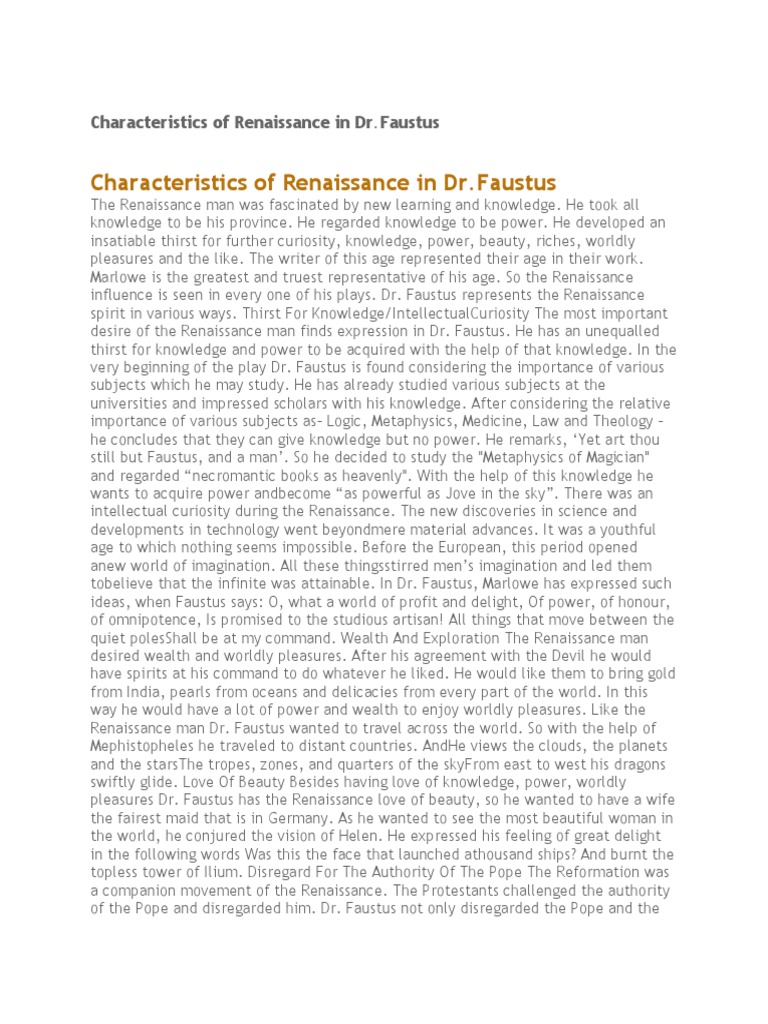 Characteristics of Renaissance in DR Faustus | PDF | Renaissance