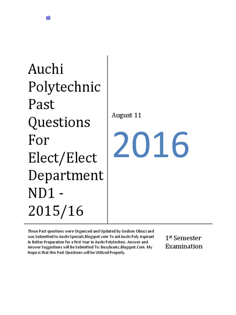 Auchi Polytechnic Past Questions For Elect | PDF
