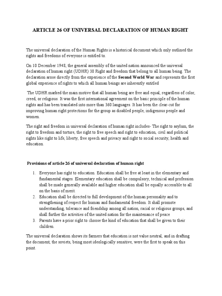 Article 26 of Universal Declaration of Human Right | PDF | Human Rights ...