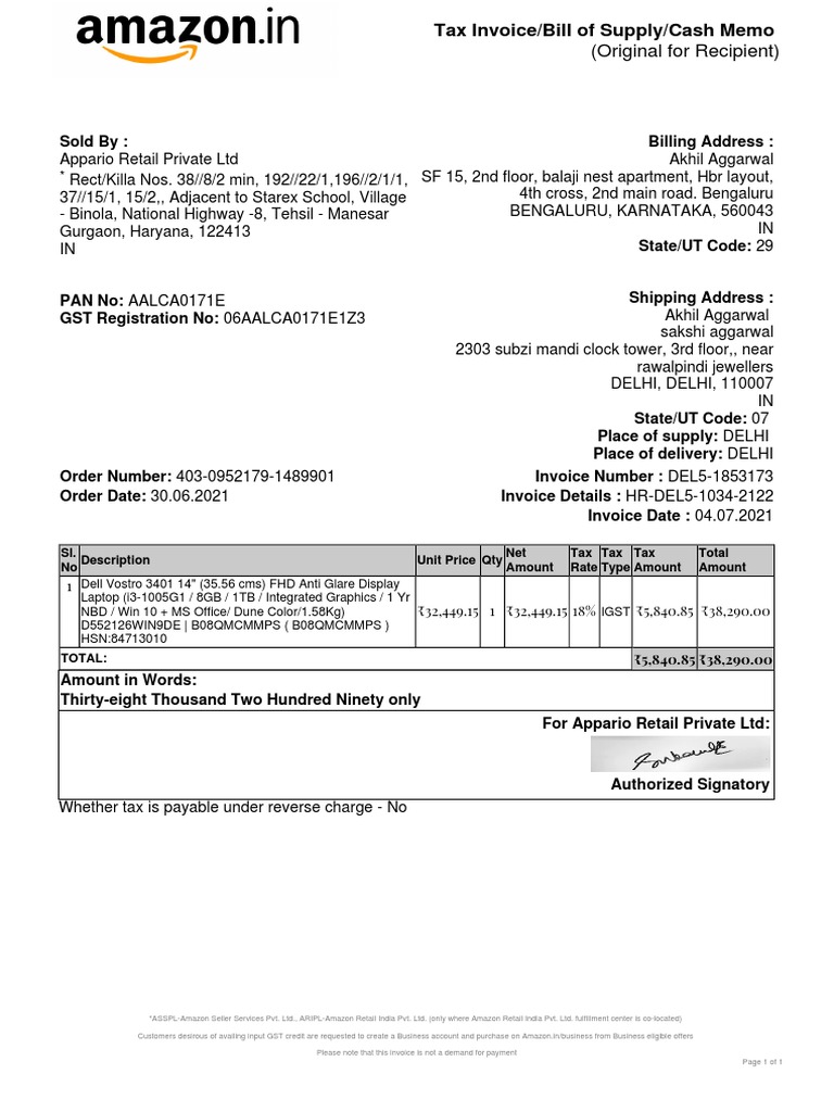Invoice - Dell Laptop | PDF | Invoice | Value Added Tax