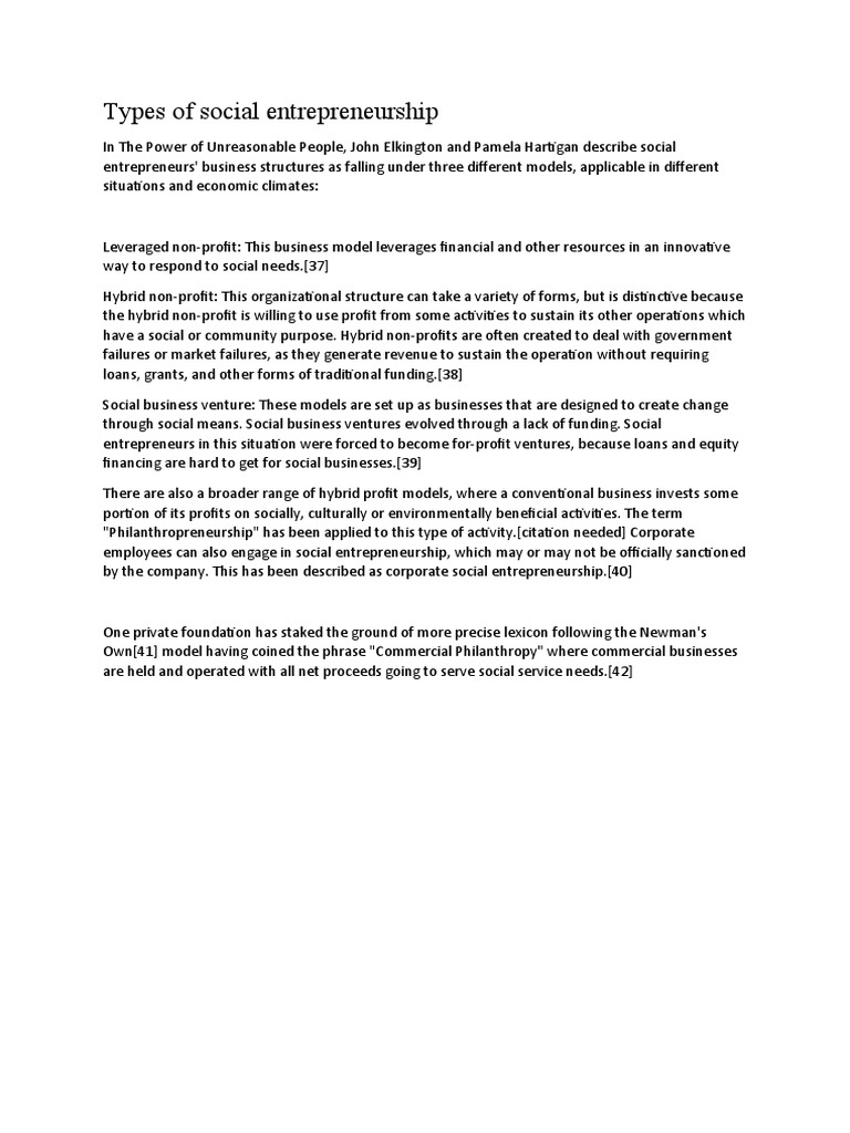 Types of Social Entrepreneurship | PDF