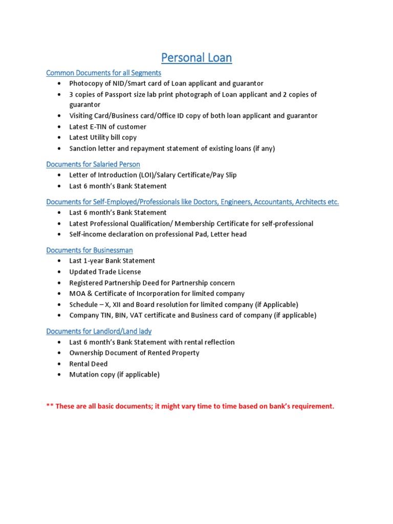 Essential Documents for Personal Loans | PDF | Business