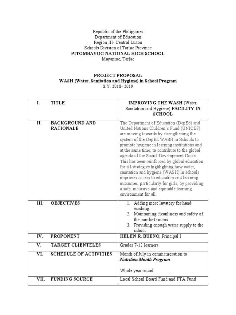 Wash - Project Proposal 2018-2019 | PDF | Wash | Waste Management