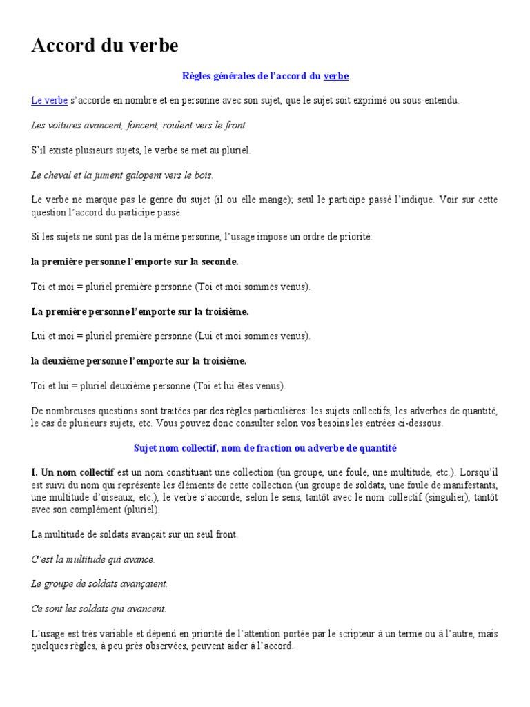 Règles d'accord du verbe en français | PDF | Nombre grammatical | Verbe