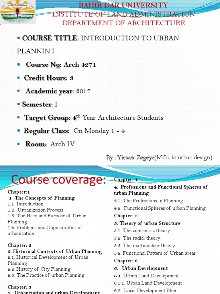 Course Title: Introduction To Urban: Institute of Land Administration ...