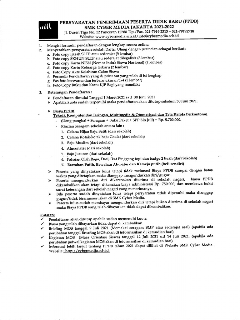INFO PPDB SMK Cyber Media | PDF