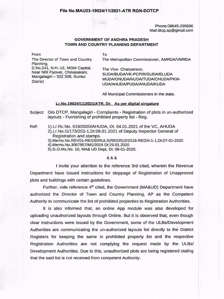 Registration of Plots in Unauthorized Layout - Furnishing of Prohibited ...