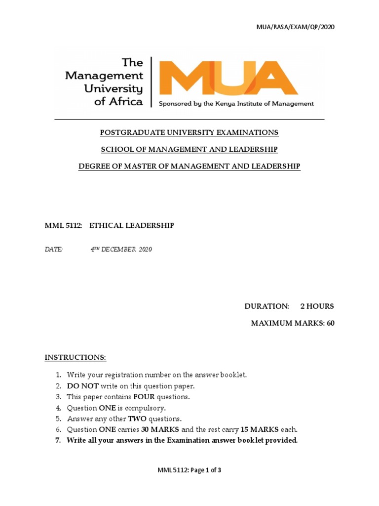 MML 5112 Exam May August 2020 | PDF | Leadership | Evaluation