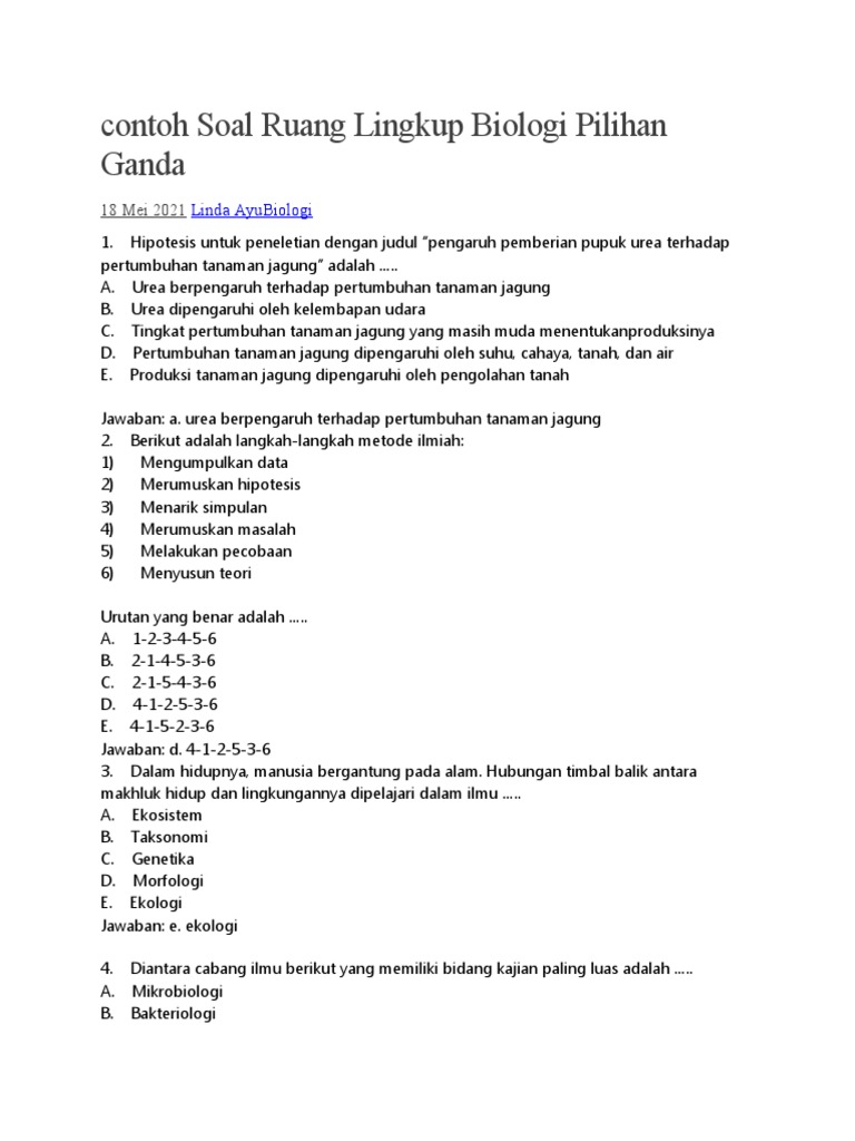 Contoh Soal Ruang Lingkup Biologi Pilihan Ganda | PDF