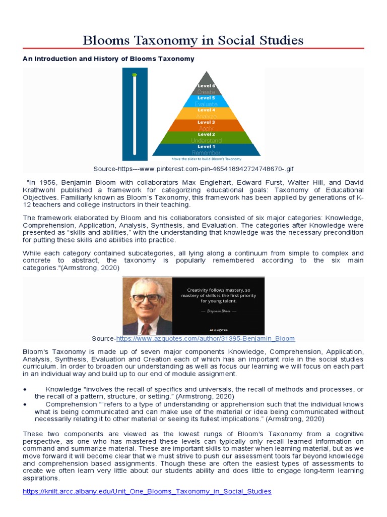 Blooms Taxonomy in Social Studies | PDF | Educational Assessment ...