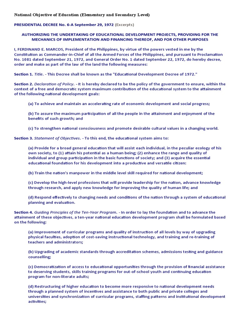 National Objective of Education - Elementary and Secondary Level | PDF ...