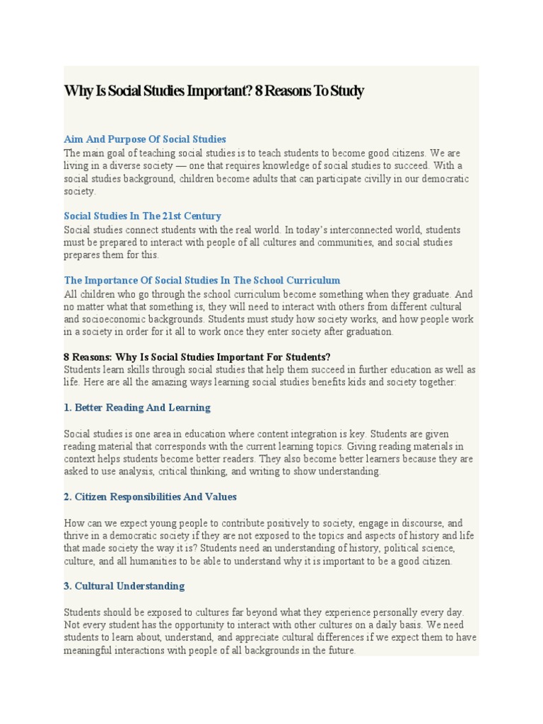 Why Is Social Studies Important | PDF | Critical Thinking | Communication
