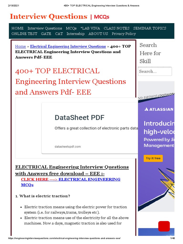 400+ TOP ELECTRICAL Engineering Interview Questions & Answers | PDF ...