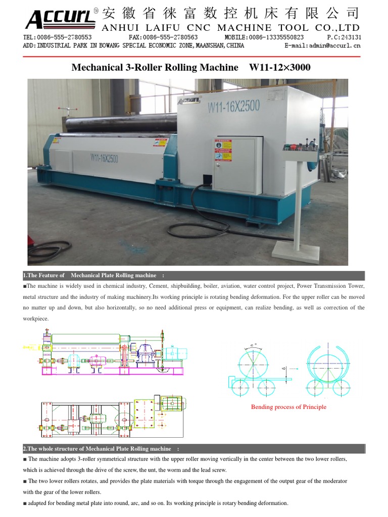 3-Roller Mechanical Rolling Machine W11-12×3000 | PDF | Electric Motor ...