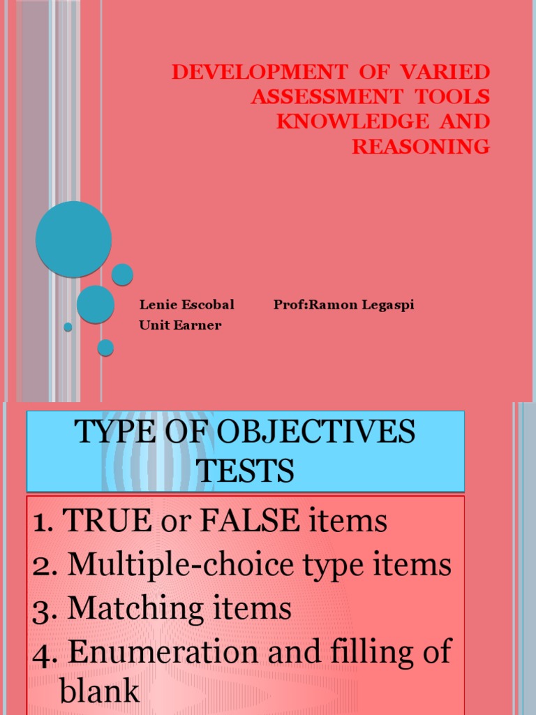 Development of Varied Assessment Tools Knowledge and Reasonong | PDF ...