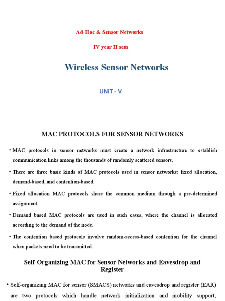 Wireless Sensor Networks: Ad-Hoc & Sensor Networks IV Year II Sem | PDF | Computer Network ...