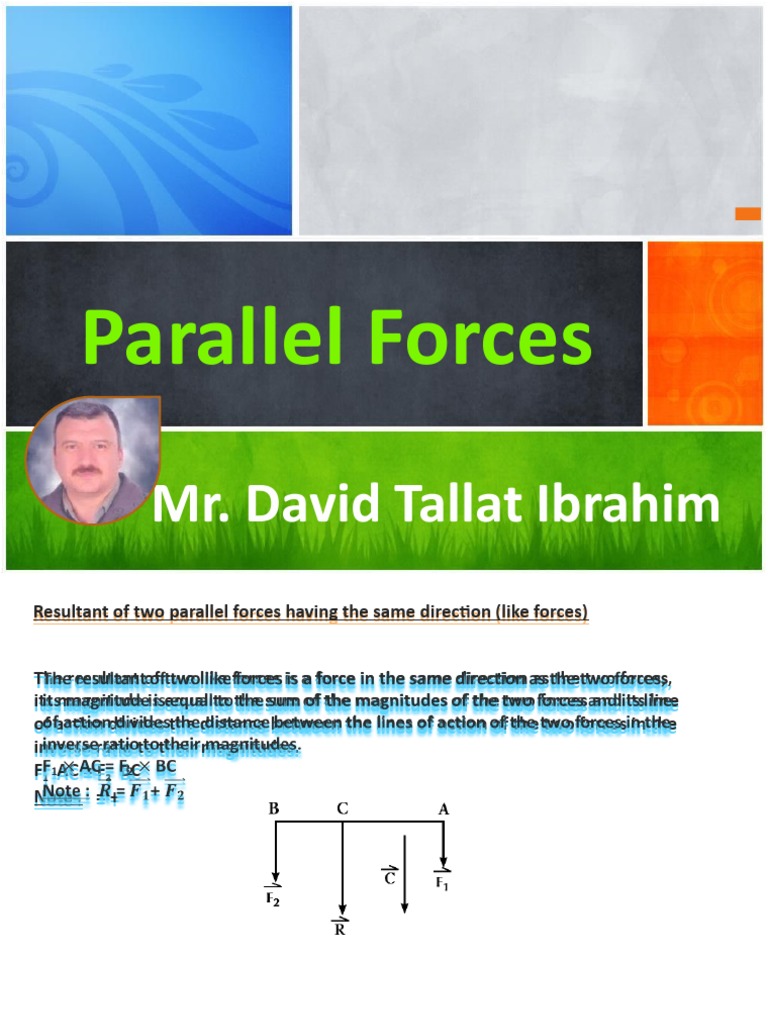 Parallel Forces: Mr. David Tallat Ibrahim | PDF | Force | Perpendicular