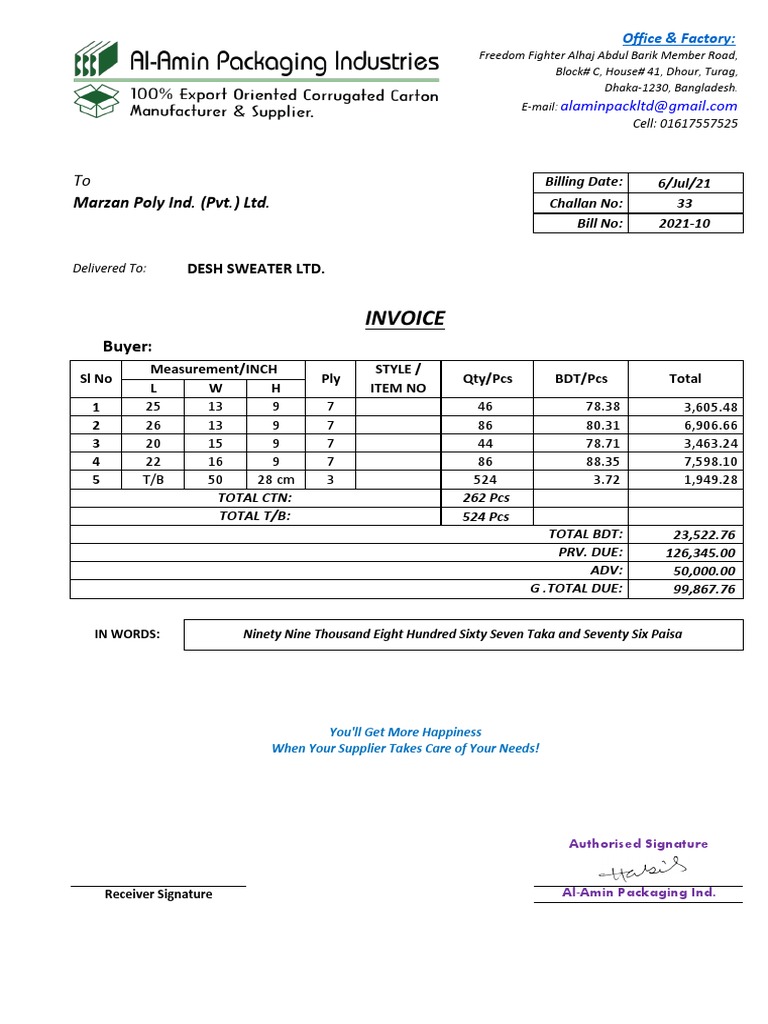 Invoice: Marzan Poly Ind. (PVT.) LTD | PDF | Bangladesh | South Asia