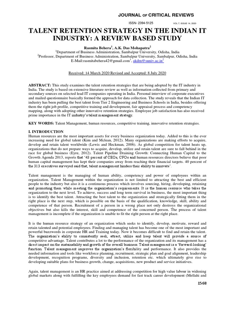 Talent Retention Strategy in The Indian It Industry: A Review Based ...