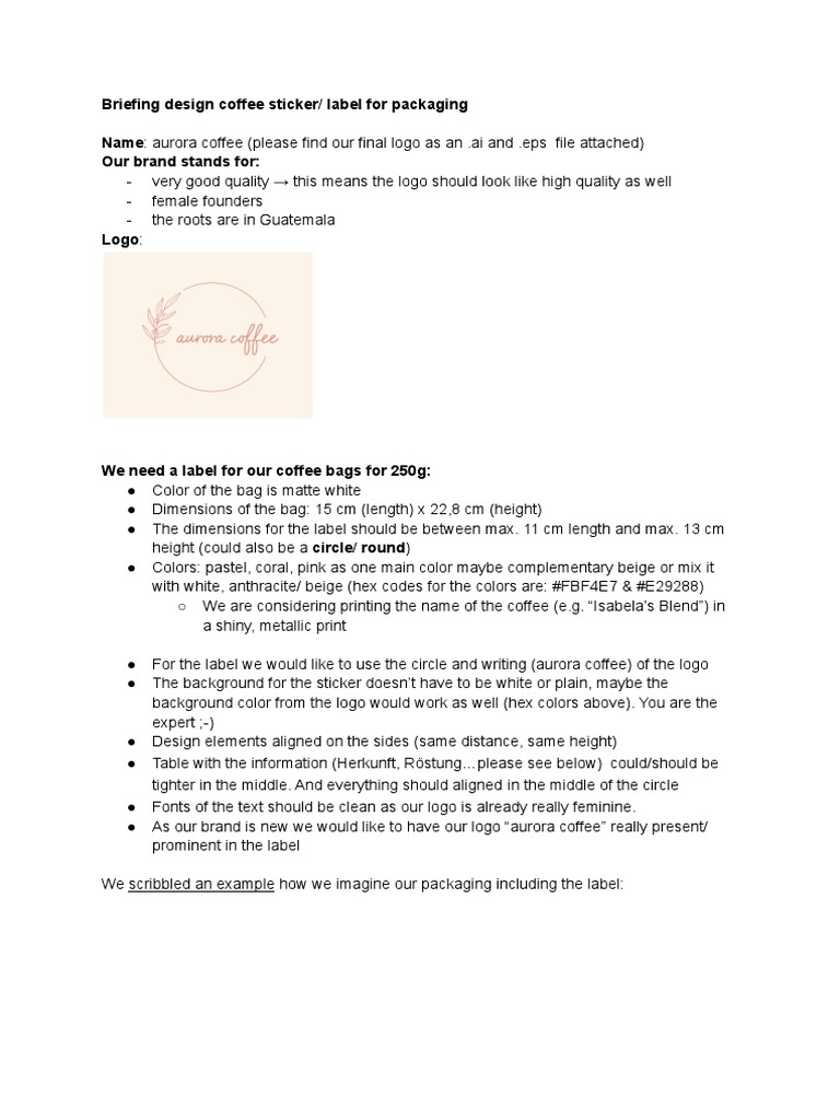 Briefing Design Coffee Sticker - Label For Packaging | PDF | Graphic ...