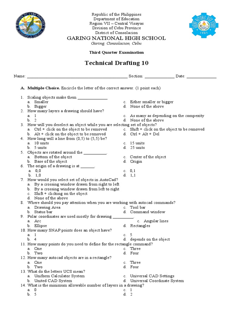 Drafting 10 3rd Quarter Exam | PDF | Angle | Geometry