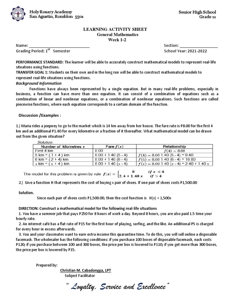 MOdule GRADE 11 Module 1-2 Activity SHEET | PDF | Equations ...