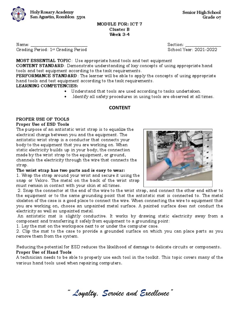 ICT 7 Module: Tools and Safety Procedures | PDF | Screw | Manufactured ...