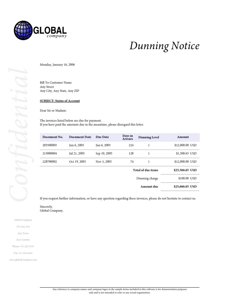 Dunning Notice Level1 | PDF