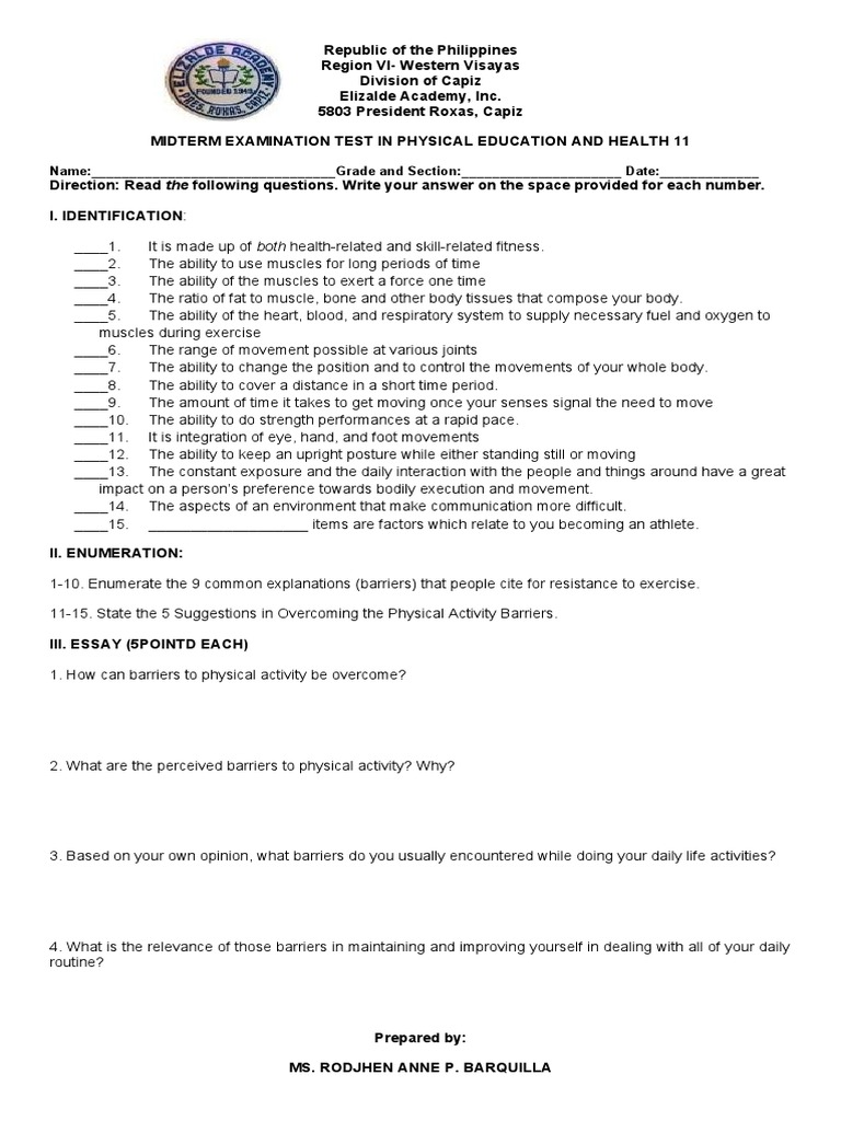 Midterm Exam in Pe and Health 11 | PDF | Muscle | Physical Fitness