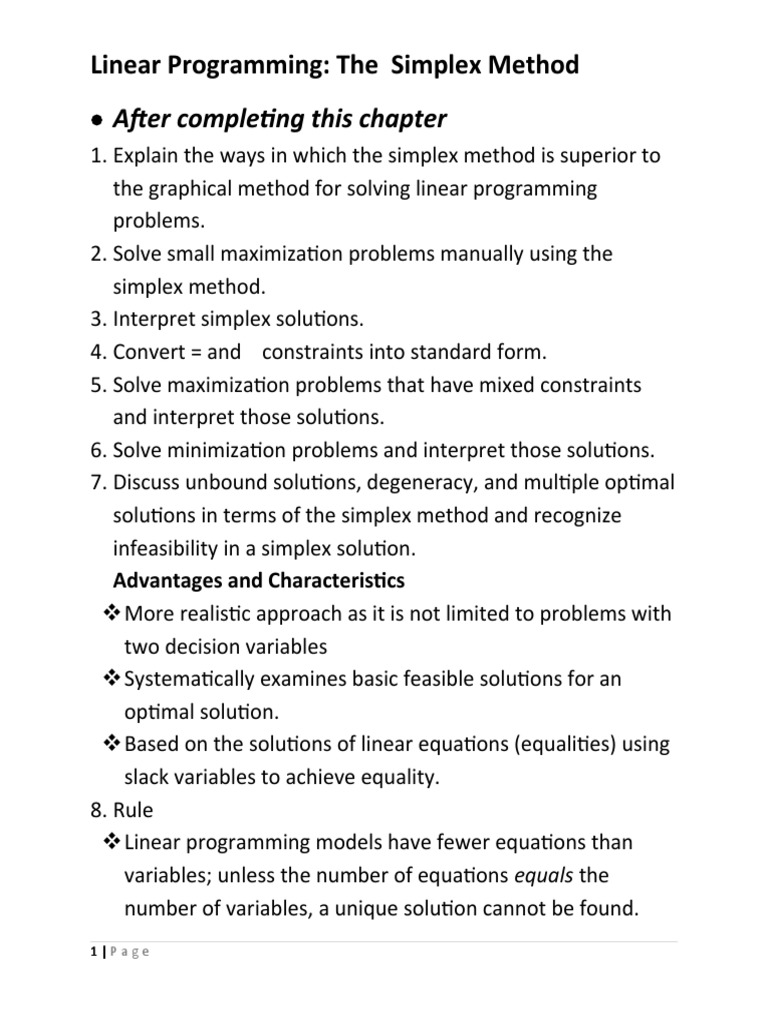 After Completing This Chapter: Linear Programming: The Simplex Method | PDF | Linear Programming ...