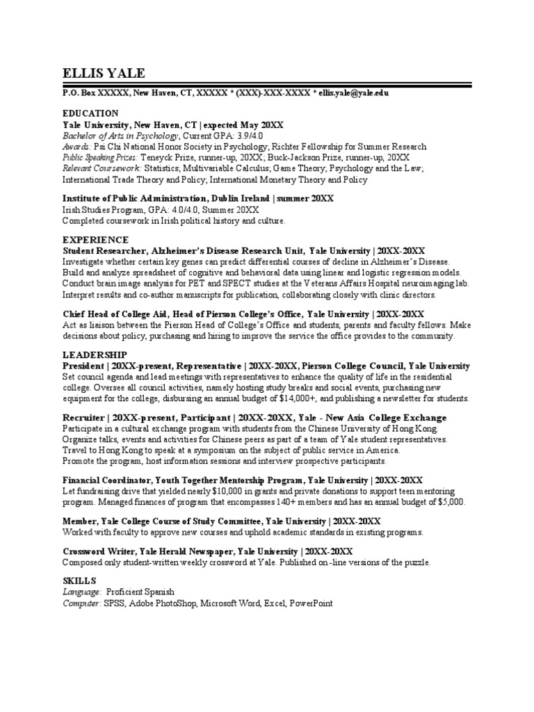 Ellis Yale Resume - Psychology Student Researcher | PDF | Psychology ...