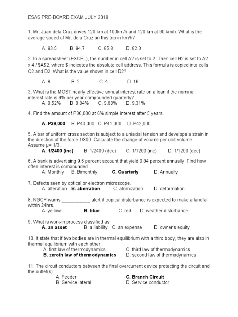ESAS Pre-Board Exam Review 2018 | PDF | Thermodynamics | Heat