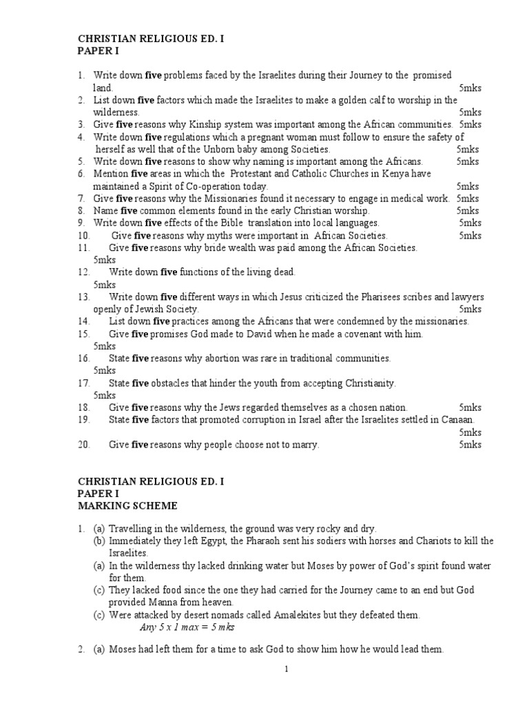Cre Revision Questions | PDF | Jesus | Jeremiah