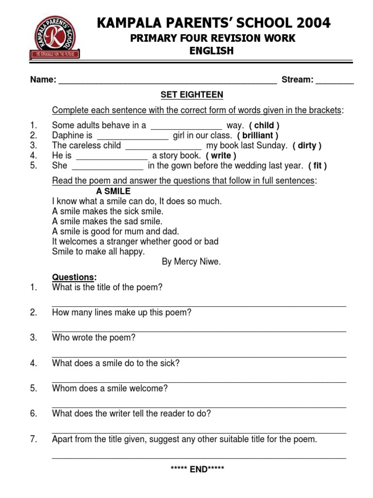 Primary Four - Set 18 | PDF