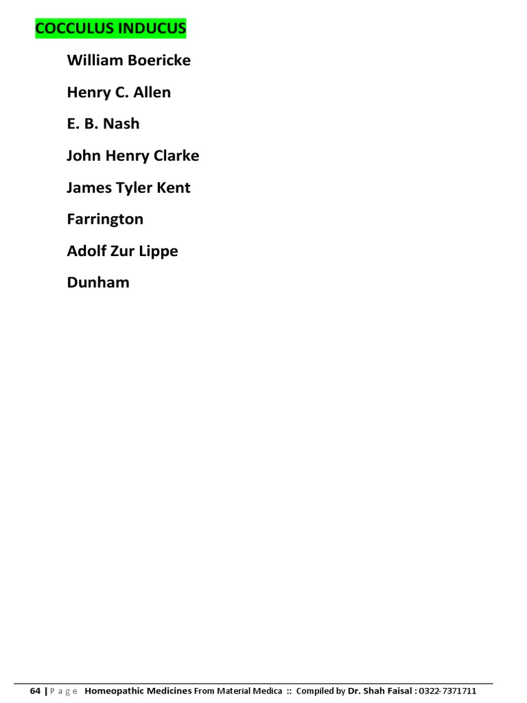Cocculus Indicus | PDF | Nausea | Menstruation