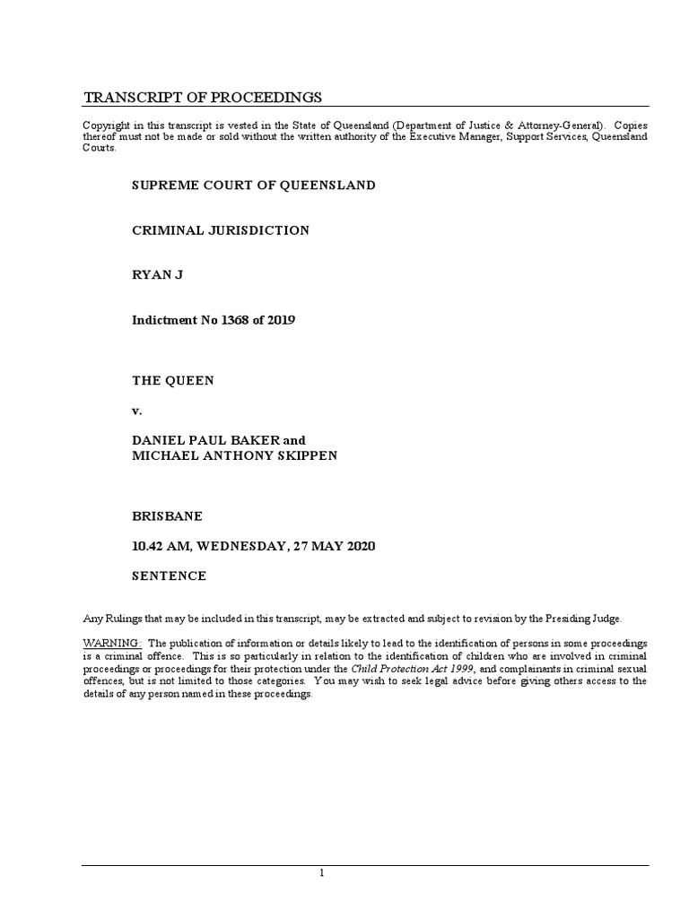 Transcript of Proceedings: Supreme Court of Queensland Criminal ...